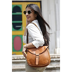 URBAN DEZIRE Genuine Buff Leather Women’s Small Cross-body Vintage Shoulder Handbag Purse (Small)