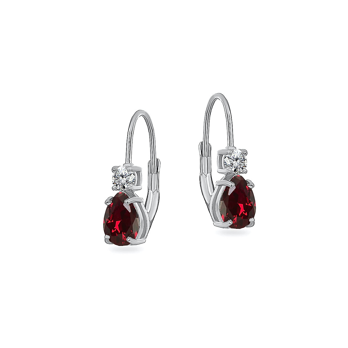 Ruby Earrings for Women Sterling Silver 7x5mm Teardrop Synthetic Rubys and CZ Dainty Leverback Red Drop Earring for Bridesmaids