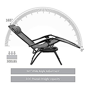 Flamaker Patio Zero Gravity Chair Outdoor Folding Lounge Chair Recliners Adjustable Lawn Lounge Chair with Pillow for Poolside, Yard and Camping (Grey)
