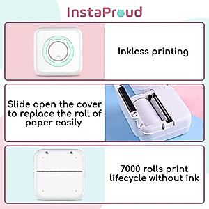 Huacuaia InstaProud - Portable Sticker Printer, Mini Printer Portable, Portable Photo Sticker Printer, Portable Label Sticker Printer, Ideal for Printing Photo, Label, Scrapbook (Pink)