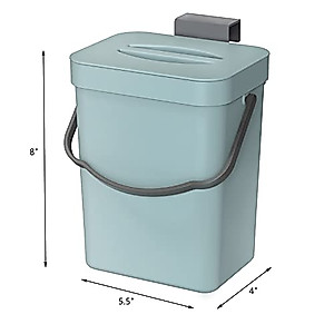 Frcctre 2 Pack Plastic Waste Bin, 3L/0.8 Gal Wall Mounted Garbage Can, Small Compost Bin with Lid for Kitchen Cabinet Door, Counter Top, Under Sink, Bedroom, Bathroom, White+Blue