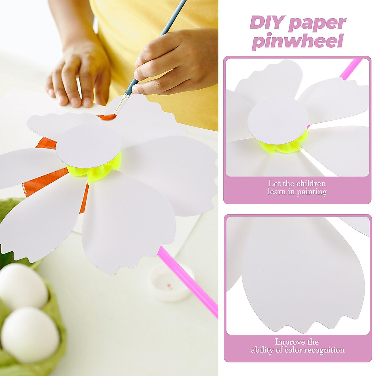 Wakauto 10pcs DIY Pinwheels Craft for Handmade White Blank Paper Pinwheels Making Craft Painting Party Favors for Home Crafting,Craft Group Activities