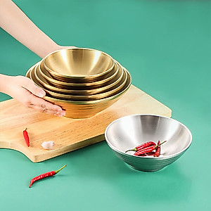 Cakina Placement Mats for Dining Table Round Ramen Bowls Stainless Steel Serving Bowls Insulated Bowls for Ramen Metal Bowls Double Walled Soup Bowl Dinner Table Set for 6 (A, A)