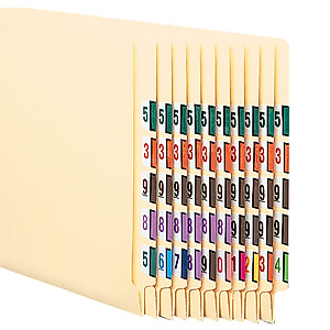 Smead BCCRN Bar-Style Color-Coded Numeric Label, 0-9, Label Roll, Assorted Colors (67380)