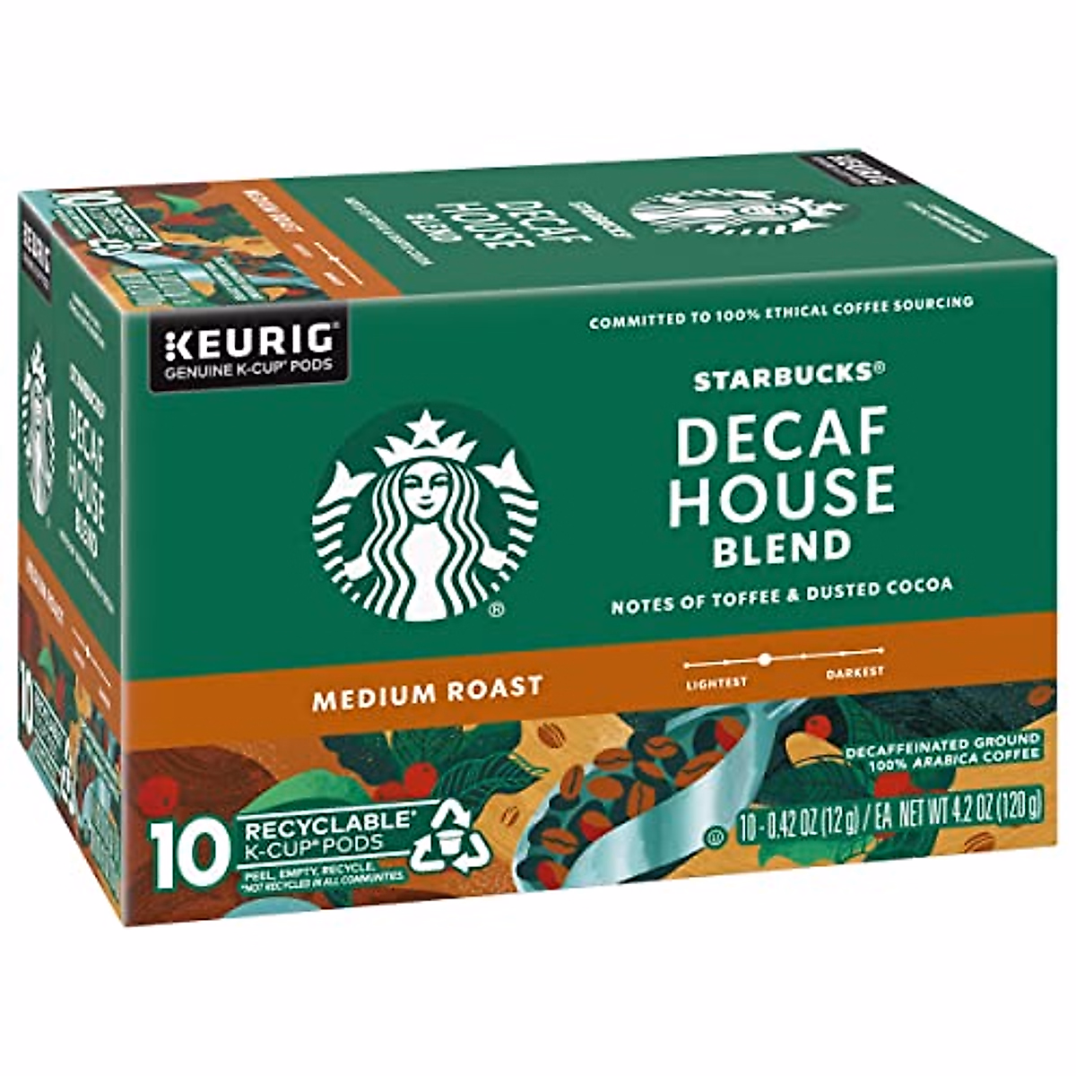 Starbucks Decaf House Blend Coffee K-Cup Pods, Medium Roast Decaffeinated Ground Coffee K-Cups for Keurig Brewing System, 10 CT K-Cups/Box (Pack of 2)