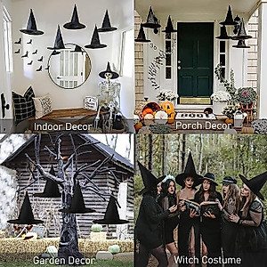 LANLV Halloween Costume Witch Hat Set - 10 Pieces Black Witches Hats with 100 Yards Hanging Rope for Party Yard Decoration