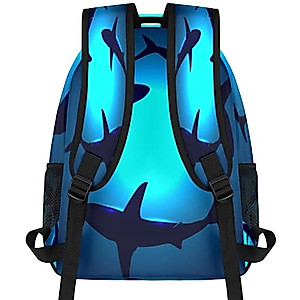 Floating Shark Backpacks for Girls Kids Boys, Ocean Shark Casual Lightweight School Bags Laptop Backpack Student College Bookbag Travel Hiking Daypack