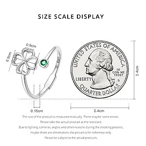 MUNDELL 925 Sterling Silver Simple Four Leaf Clover Adjustable Ring Green Zircon Lucky Statement Rings for Women Stacking Rings Fashion Jewelry