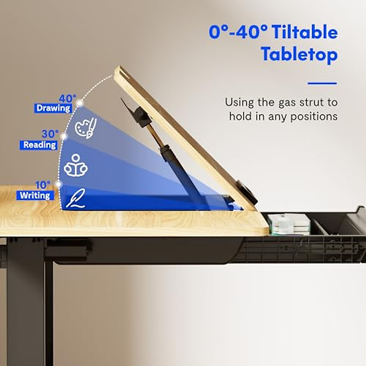 FLEXISPOT Electric Drafting Table Adjustable Height Standing Drawing Desk Extendable Top Craft Workstation w/Tilting Tabletop, Storage Drawer for Study, Office, Studio, Art, Adult & Kid, 47.2"x23.6"