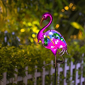 RUILAIYA Flamingo Solar Pathway Lights Outdoor,Garden Stake Decorative Yard Art Metal& Glass Waterproof for Patio Lawn Pathway-8 Lumens