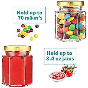 40 Pack Small Glass Honey Jars with Lids for Wedding Favor, Baby Showers, 3 Oz Airtight Glass Canning Jars with Lids, Hexagonal Glass Jars for Spice, Candy, Jam, Waterproof Stickers