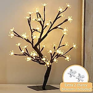 PEIDUO 17.5” Lighted Cherry Blossom Tree 48 Warm White Lights Plug in Adapter Light up Bonsai Tree for Christmas Indoor Home Bedroom Office Living Room Tabletop Tree Night Light Artificial Plants
