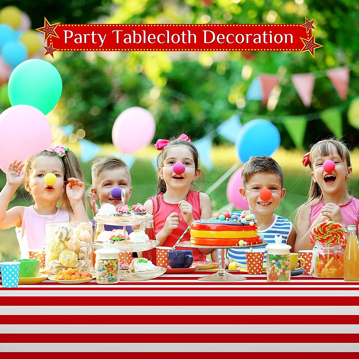 Jecery 54 Inch x 100 ft Tablecloth Roll Red and White Striped Tablecloth Red Brick Wall Backdrop Carnival Circus Decorations Wizard Photography Supplies for Photo Booth Props