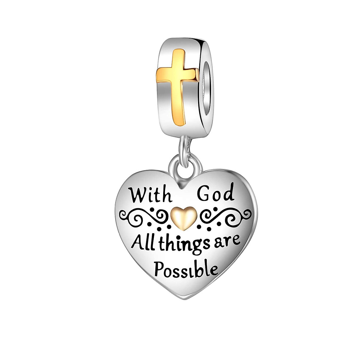 LUXILLA Cross Charm with God All Things are Possible Charm 925 Sterling Silver fits Bracelets Necklace Pendant Bead Charms Jewelry Gift for Women Family Friends