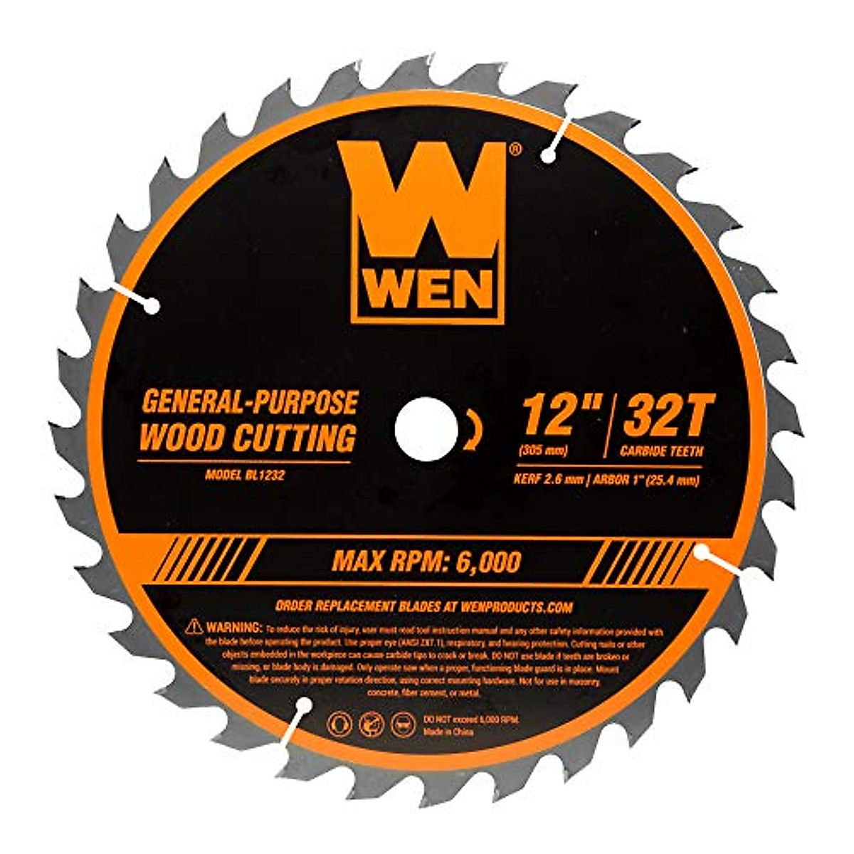 WEN BL1232-2 12-Inch 32-Tooth and 80-Tooth Carbide-Tipped Professional Woodworking Saw Blade Set, Two Pack