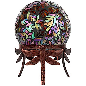 Lily's Home Metal Gazing Ball Stand for 10 or 12 inch Metal and Glass Garden Gazing Globes. 5.5" Tall (Dragonfly)
