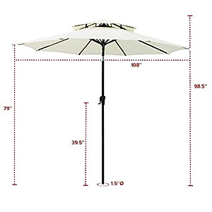 FLAME&SHADE 9 ft Double Top Outdoor Market Patio Table Umbrella with Tilt, Ivory