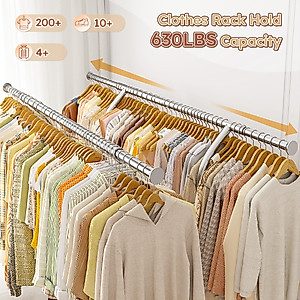 Raybee Clothes Rack Heavy Duty Clothing Rack with Wheels Load 630lbs Clothing Racks for Hanging Clothes Rolling Clothes Rack Adjustable Garment Rack Commercial Portable Clothes Rack 74" Wx 25" Dx70 H