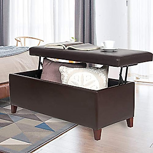 Joveco 42" Storage Bench Ottoman Footstool- Lift Top Coffee Table Ottoman- Brown Faux Leather Ottoman with Storage- End of Bed Bench for Living Room and Bedroom