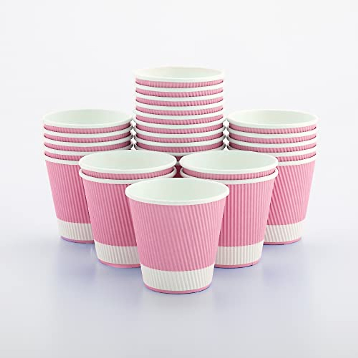 8 Ounce Disposable Coffee Cups, 500 Double Wall Hot Cups For Coffee - Lids Sold Separately, Rippled Wall, Light Pink Paper Insulated Coffee Cups, For Coffee, Tea And More-Restaurantware