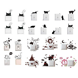 Adam Victor Removable Switch Stickers, Various Lovely Cats, Pandas Different Cartoon Wall Sticker Decor, Family Light Switch Decals DIY Kids Bedroom Car Stickers Office Home Decoration (20 PCS)