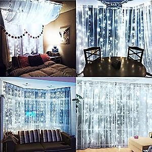 poripori 300 LED Curtain String Lights, Twinkle Fairy Lights for Bedroom with 8 Lighting Modes, USB Christmas Lights for Party Home Bedroom Indoor Wall Room Decor (White)