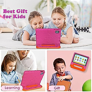 Kids Tablet 10 inch Android 13 Tablets for Kid with Shockproof Case, 12GB+128GB, Octa-Core, 1280 X 800 HD Touchscreen, IWAWA Pre-Installed Parental Control, 2.4G/5G WiFi, 6000mAh, Bluetooth-Rose red