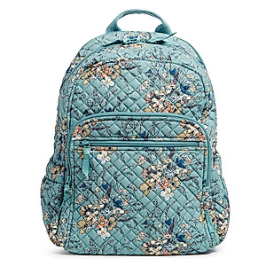 Vera Bradley Women's Cotton Campus Backpack, Sunlit Garden Sage - Recycled Cotton, One Size