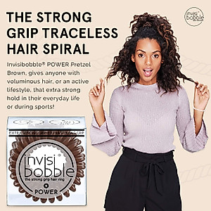 invisibobble Power Traceless Spiral Hair Ties - 3 Pack - Pretzel Brown - Strong Elastic Grip Coil Hair Accessories for Active Women - No Kink, Non Soaking - Gentle for Girls Teens and Thick Hair