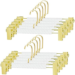 16 Pack Gold Pants Hangers,Plastic Skirt Hangers with Gold Clips,Premium Pants Hangers for Clothes Coat 360° Swivel Hook(Gold-16 Pack)