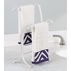 mDesign Steel Countertop Hand Towel Holder - 2-Tier Freestanding Small Towel Stand for Bathroom Counter, Vanity - Washcloth, Tea Towel, Hand Towel Holder Stand - Hyde Collection - 2 Pack, Matte White