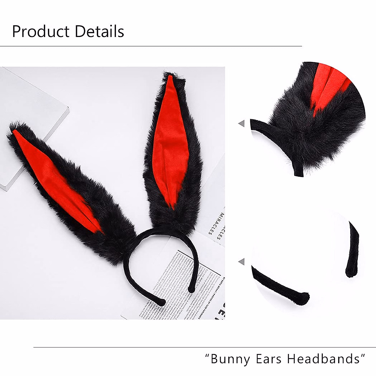 Bunny Ears Headbands Furry Rabbit Ear Headband Party Prom Cosplay Headwear Costume Hair Accessories for Women (Black)