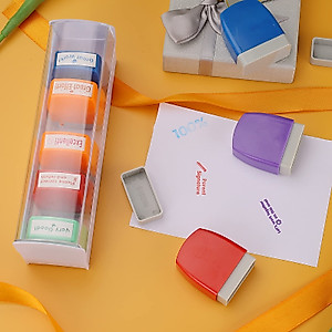 Tmtains 8Pcs Teacher Stamps for Classroom Teacher Supplies Self-inking Grading Stamps Encouraging Comments for Parent Signature School Teachers Review Feedback Homework Reward Colorful Stamp with Tray