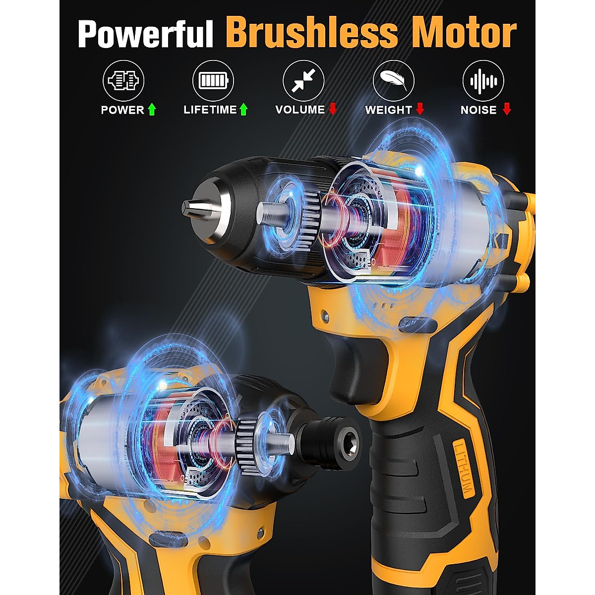 EWORK Compact Cordless Drill and Impact Driver Combo Kit 12V Brushless Small Power Tool Set with (2) 2.0Ah Batteries and Fast Charger, Tool Bag (EKC-12BLA)