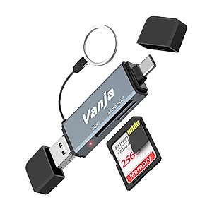 Vanja SD Card Reader, 3 in 1 USB/USB C/Micro USB Micro SD Card Reader Adapter for Mac, MacBook, iPhone 15, Camera, Android Phone, PC, Laptop, Supports Memory Card SD/Micro SD/TF/SDHC/SDXC/MMC