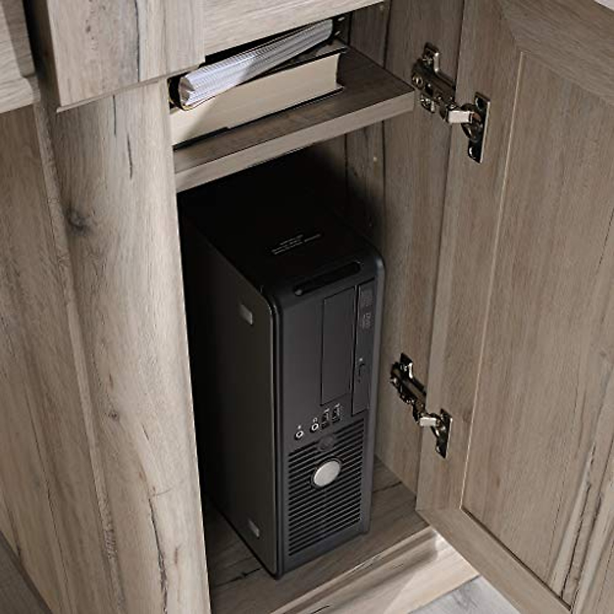 Sauder Palladia Desk with Hutch, L: 59.488" x W: 23.543" x H: 56.496", Split Oak Finish