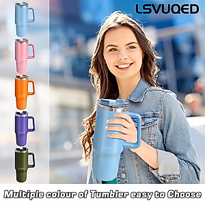 LSVUQED Tumbler Cups, 40 oz Tumbler with Handle and Straw Lid Insulated Reusable Stainless Steel Travel Mug Keeps Drinks Insulation up to 12 Hours.(Blue)