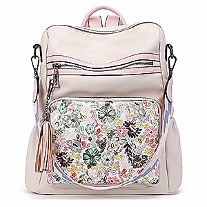 CLUCI Backpack Purse for Women Fashion Leather Designer Travel Large Ladies convertible Shoulder Bags with Tassel White print