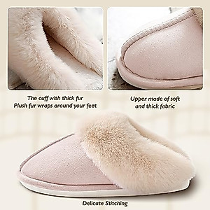 SOSUSHOE Womens Slippers Memory Foam Slippers Fluffy Slippers Warm Soft House Slippers for Women Non-Slip Indoor Outdoor,Beige
