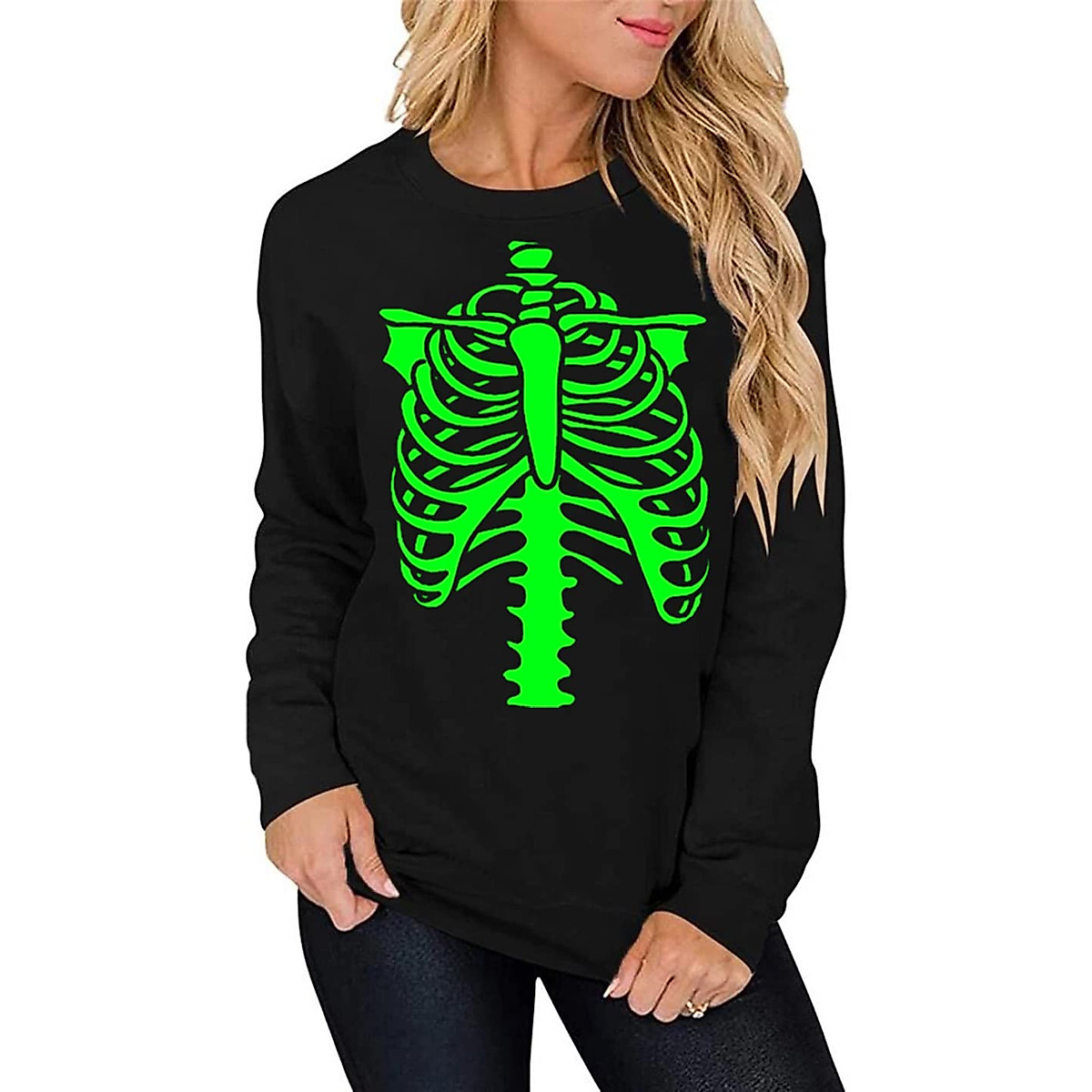 Women's Halloween Rock n Roll Skeleton Funny Long Sleeve Costume for Ladies Skeleton Glow in Dark(Dark-4218 XL)