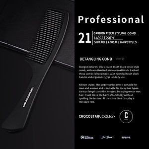 Large Detangling Comb With Professional Handle - Carbon Fiber, Cutting, Hairdressing, Styling, Round Tooth, Barber, Travel Hair Comb for Men and Women