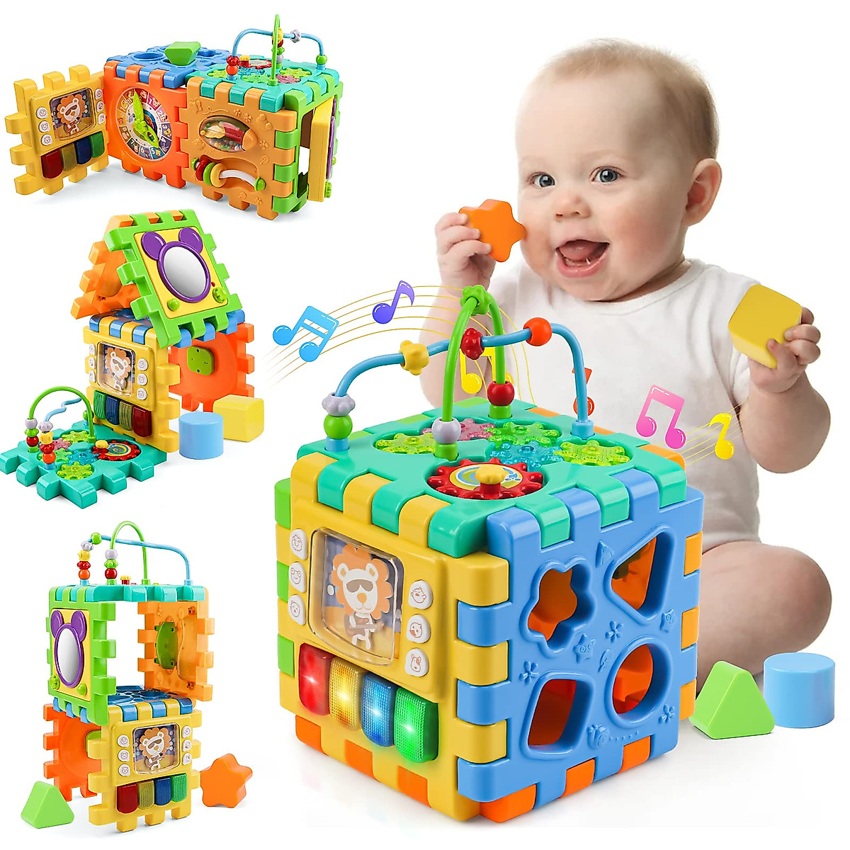 nicknack Baby Toy to 18 Months Musical Activity Cube, Busy Learning Activity Cube Toy with Bead Maze Shape Sorter for Toddler 1 Year Old Boy and Girl Gift