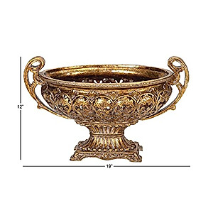 Deco 79 Polystone Ornate Decorative Bowl with Handles, 19" x 10" x 12", Gold