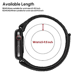 ZRDESIGN Ultra Wide Black Nylon Watch Band Compatible with Apple Watch 42mm 44mm 45mm 49mm, Adjustable Sport Loop For iWatch Series 8 7 6 5 4 3 2 1 SE(Black)