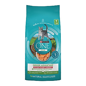 Purina ONE Natural Low Fat, Indoor Dry Weight Control High Protein Cat Food Plus Indoor Advantage with Real Salmon - 7 lb. Bag