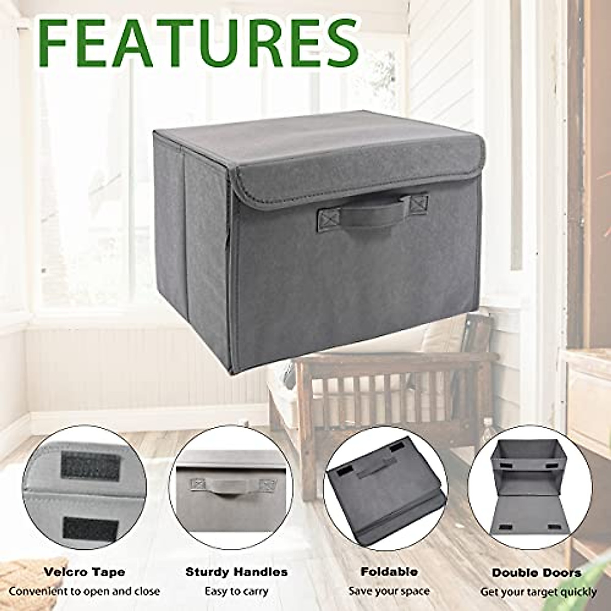 Storage Bins, Foldable Storage Cubes with Lids and Handles, Large Fabric Storage Baskets with Doule Doors Design for Clothes, Toys, Books, Closet, and Shelves etc. Storage Dark Grey (2-Pack 15.4" x 10.2" x 10.2")