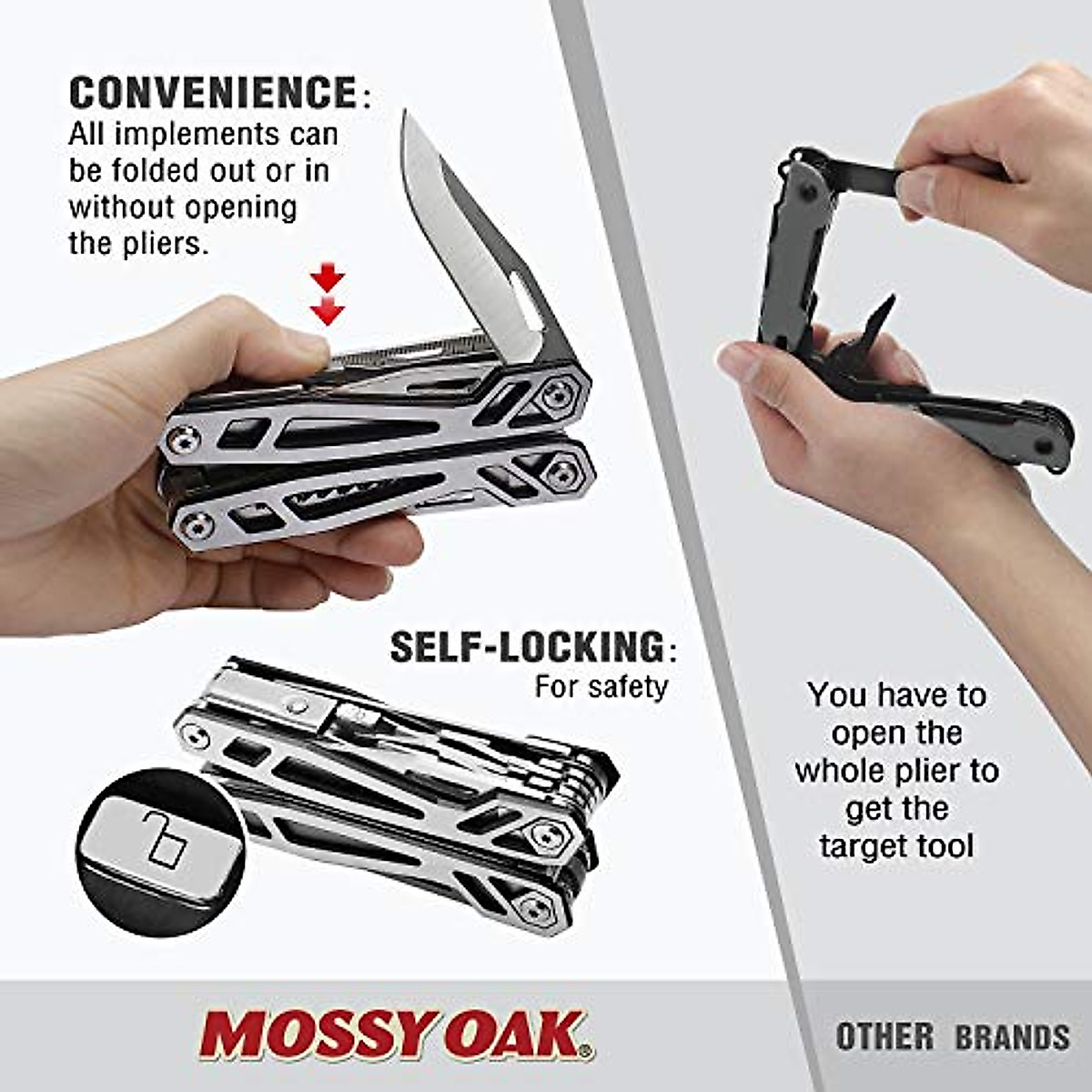 MOSSY OAK Multitool, 21-in-1 Stainless Steel Multi Tool Pocket Knife with Screwdriver Sleeve, Self-locking Multitool Pliers with Sheath-Perfect for Outdoor, Survival, Camping, Hiking, Simple Repair