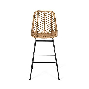 Great Deal Furniture Angela Outdoor Wicker Barstools (Set of 4), Light Brown and Black