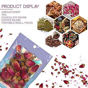120 PCS Smell Proof Mylar Bags Resealable Odor Proof Bags Holographic Packaging Pouch Bag with Clear Window for Food Storage Jewelry Candy Electronics Storage, 4 Sizes