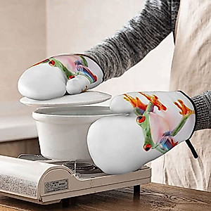 Red Eyed Monkey Tree Frog Printed Silicone Anti-Scald Gloves, Oven Mitts, Used for Cooking, Grilling, Kitchen Oven Gloves.